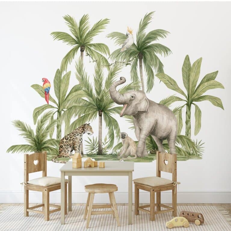 Kinderbehang Jungle met vrolijke dieren (op maat) youpri