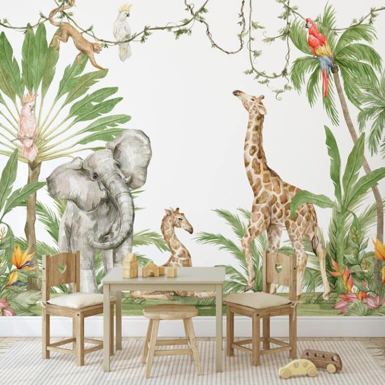 Kinderbehang Dieren spektakel in de jungle (op maat) youpri